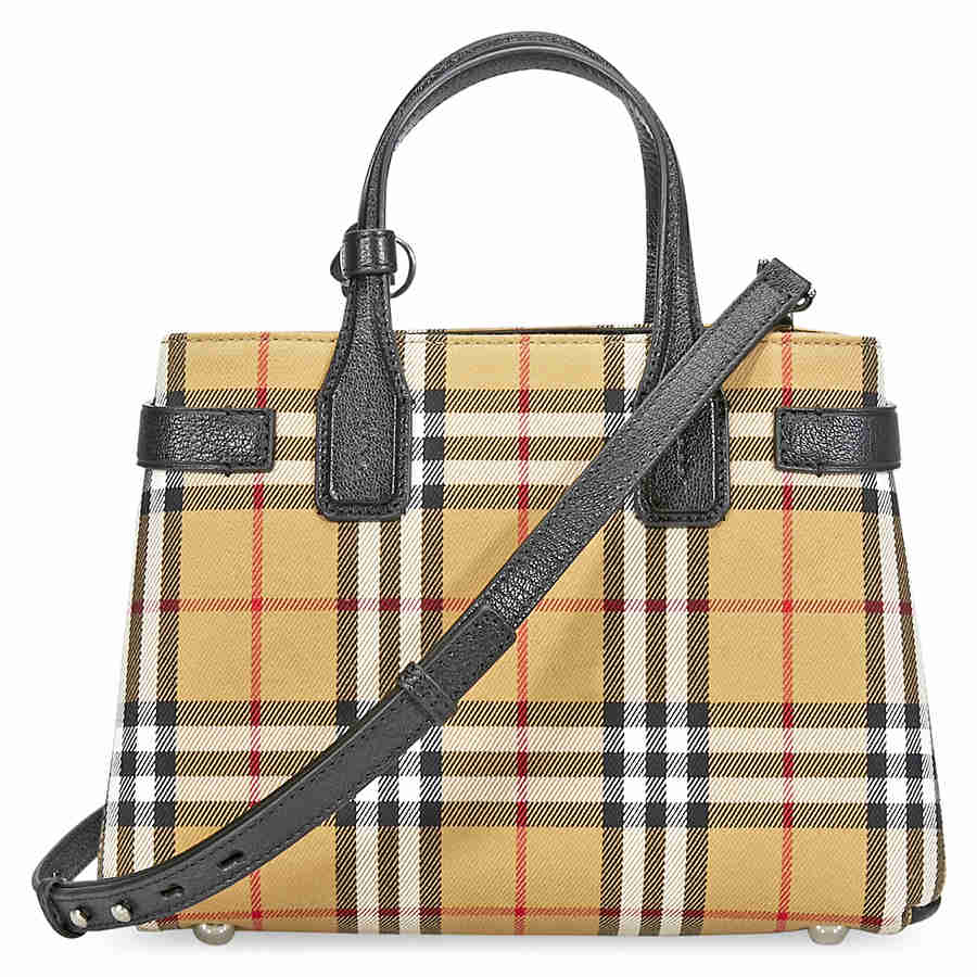 Burberry Small Banner in Vintage Check and Leather- Black ...