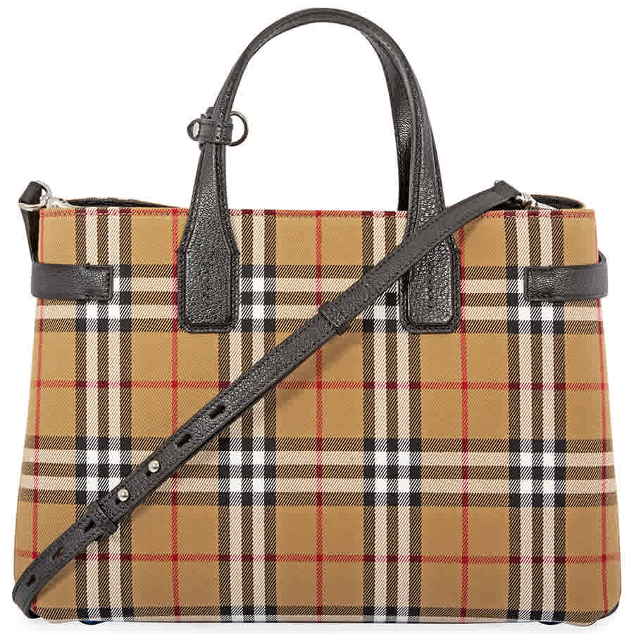 Burberry Medium Banner in Vintage Check and Leather- Black ...